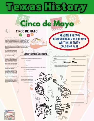 Reading Passages & Activities: Cinco de Mayo by Texas History for Kids