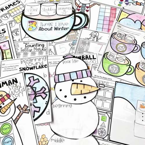 January Math and Literacy Worksheets Printables Kindergarten Winter