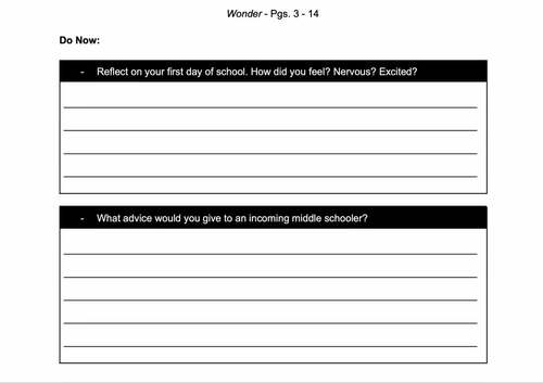 Wonder - Pgs. 3 - 14 - Classroom Worksheet by HeyItsMsSiegel | TPT