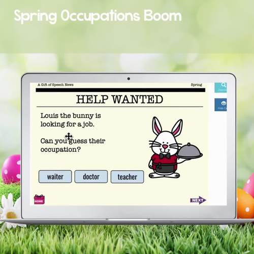 Spring Language NO PREP WH Questions Who & Where Occupations Boom Cards™