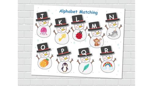Snowman Alphabet Matching Activity for Kids, ABC File Folder Game.