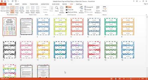 Editable Name Tags, Desk Name Plates, Desk Tags with Watercolor Chevron ...