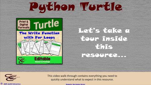 Turtle Write Function and For Loop Editable Resource Package by Computer Corner