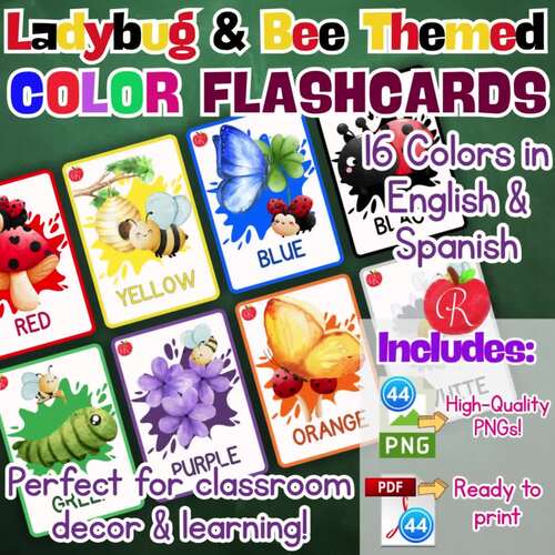 Color Flashcards – English Spanish |Ladybugs-Bees| Classroom Decor ...