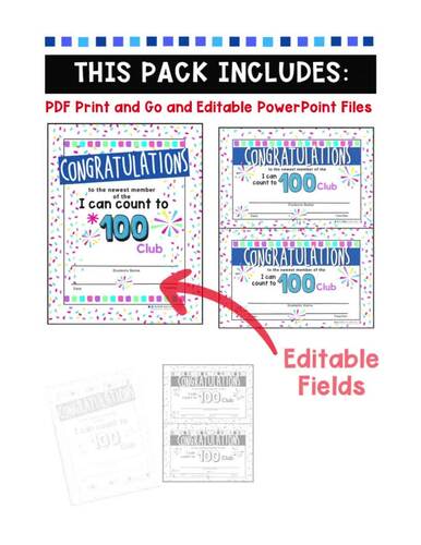100th Day of School Award Certificates-Editable-Count to 100 | TPT