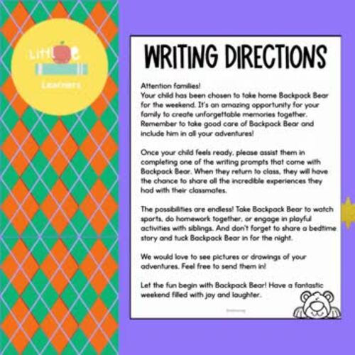 Backpack Bear Take-Home Journal – Classroom Pet Writing Activity