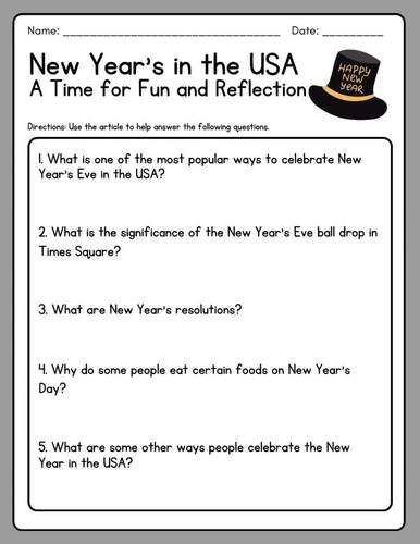NEW YEARS Reading Fluency and Comprehension | New Years Word Search ...