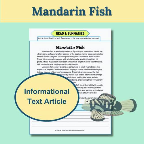 Mandarin fish Reading & CER | Tropical Reefs & Dragonet Biology 4th-8th