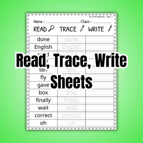 Read, Trace, Write Fry's Fifth 100 Words : Worksheets, Flashcards ...