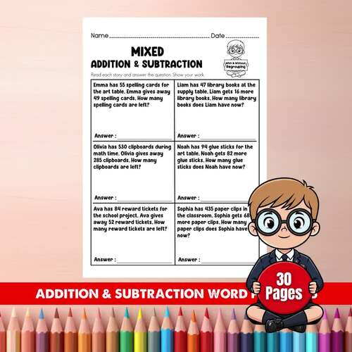 3rd Grade Addition & Subtraction Word Problems | Mixed Math | Back to ...