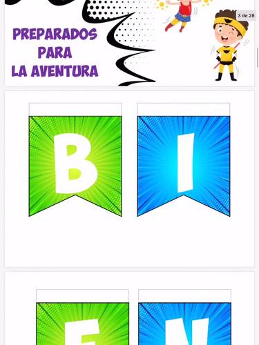 BANDERINES BIENVENIDOS Y RECORTABLES- Pack Decoración Cómic- Superhéroe