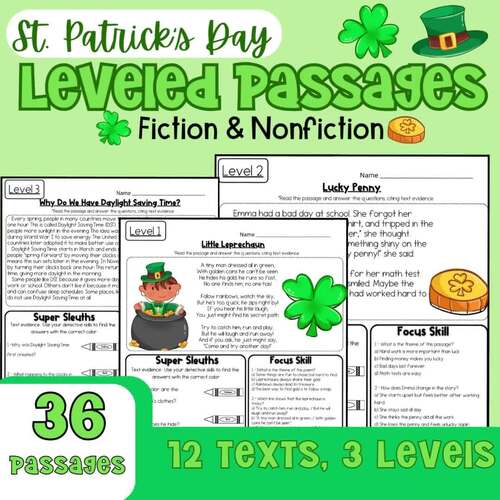Differentiated Close Reading Passages | St. Patrick's Day Reading ...