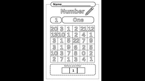 Math Worksheet: Find, Color, Before and After Number 1-25 by Taro Creator