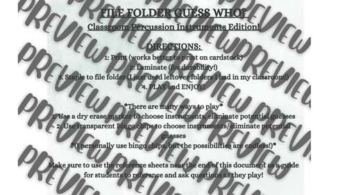 File Folder Musical Guess Who: Classroom Percussion Instruments!