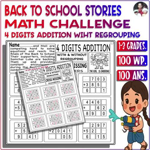 Back to school Story 4 Digits number Addition with Regrouping Joy Math ...