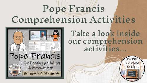 Pope Francis Close Reading Comprehension Activities | 3rd Grade & 4th Grade