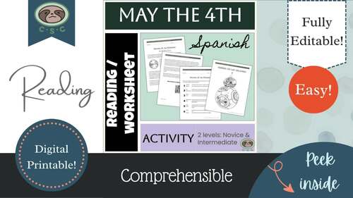 May the 4th / Star Wars Day Reading and Activity in Spanish - EDITABLE!