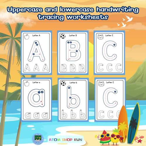 Uppercase and lowercase handwriting tracing worksheets by ATOM SHOP KUN