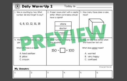 2nd Grade Morning Work Bell Ringers SET 2 Daily ELA & Math Spiral Review