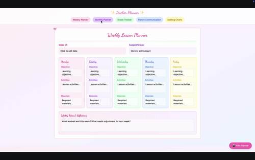 Editable Teacher Planner | Pastel Lesson Planner, Grade Tracker ...