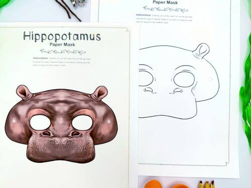 Hippo | Paper Mask | Printable Craft | Hippos by Simply Schoolgirl