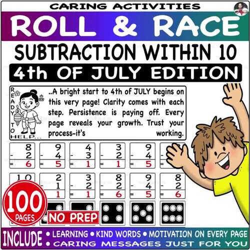 Roll and Race Math Dice Games Subtraction Within 10 Easy Track - 4th of ...
