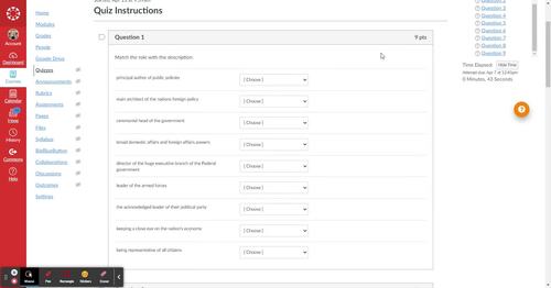 U.S. Government - The Presidency Self-Grading Quiz or Guided Reading Canvas