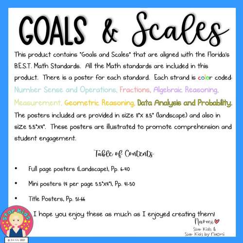 Florida BEST Standards | GOALS AND SCALES | MATH | THIRD GRADE - Editable