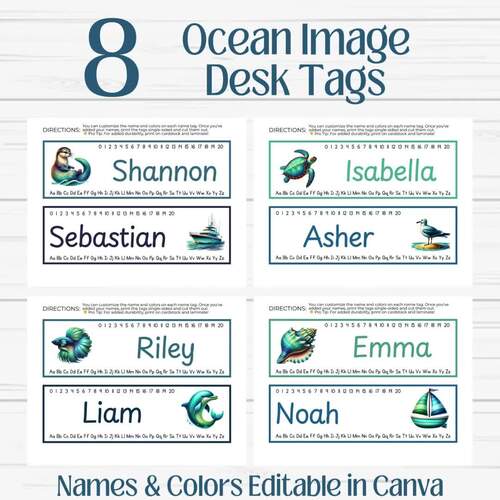 Ocean Desk Name Tags | Editable Name Tags in Canva, Back To School Decor