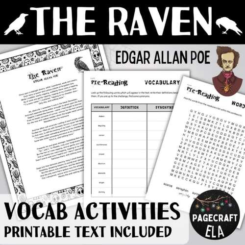 The Raven | Edgar Allan Poe | Vocab Activities and Printable Text