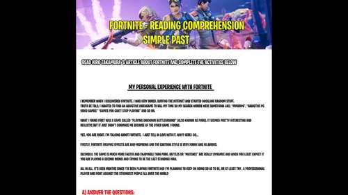 FORTNITE - SIMPLE PAST READING COMPREHENSION! by MattESLTeacher | TPT