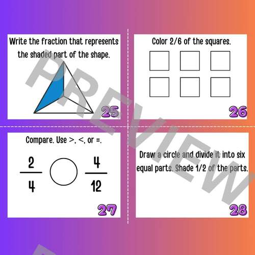 Fractions Review Task Cards, Equivalent, Comparing, and Drawing Unit ...