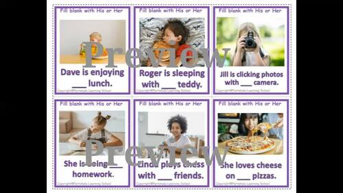 Pronouns - HIS or HER - Fill in the blanks - Task cards with real images
