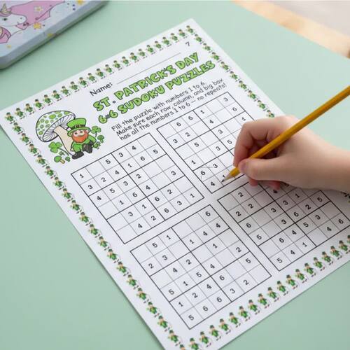 St. Patrick's Day Sudoku Puzzles 6x6 - March Math Centers - 50 Pages ...