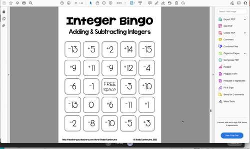 Adding and Subtracting Integers Bingo | Digital and Printable Options