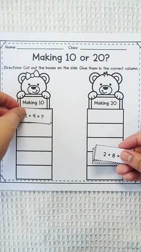 Making 10 or 20? Cut and Paste Sorting Activity | Math Worksheets PDF