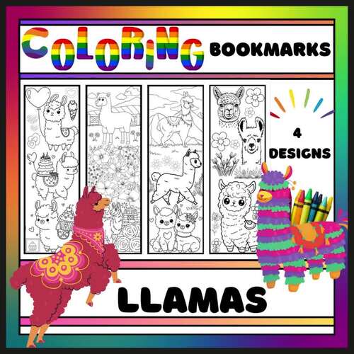 Llamas, Coloring Bookmark, 4 Designs, Library Activity, Craft, Fun ...