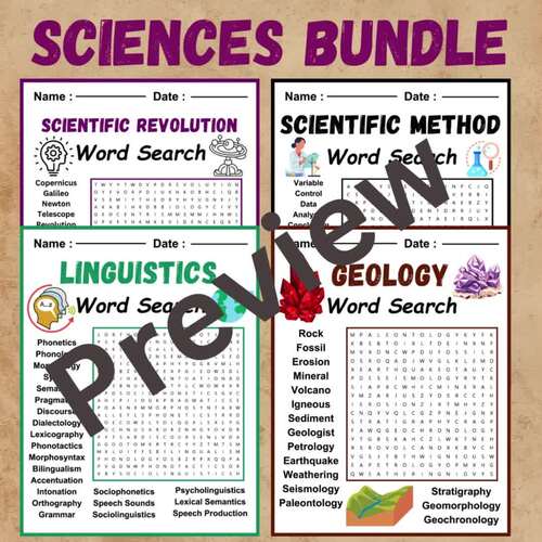 Sciences BUNDLE | 10 Word Search Puzzles by ELKS ART STUDIO | TPT