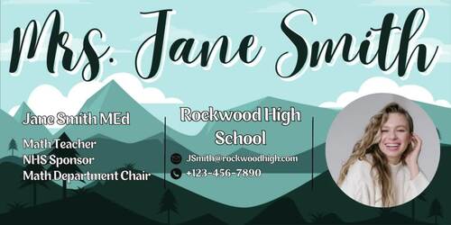Customizable Canva Teal Mountain Photo Animated Teacher Email Signature