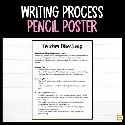 Writing Process Pencil Classroom Display, Track Student Writing Steps