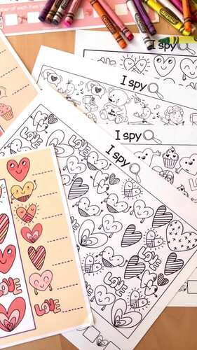 Valentines Day I SPY - Color and B&W Versions, I SPY Printable Activity ...
