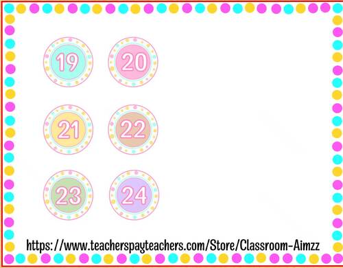 Printable Pastel Polka Dots Number Labels 1 to 36, Editable Number Labels