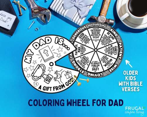 DIY Christian Father's Day Coloring Wheel Bible Craft, 8 Bible Verses ...