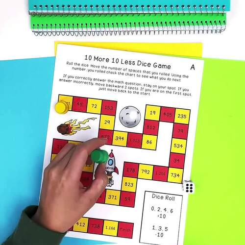 10 More 10 Less 100 More 100 Less Dice Math Game addition subtraction