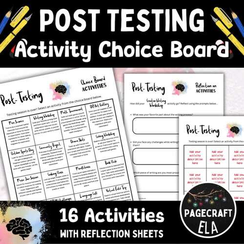 Post-Testing Activity Choice Board with Reflection Sheets & Editable ...