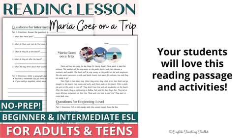 Adult ESL Short Story Reading Comprehension Beginner & Intermediate ...