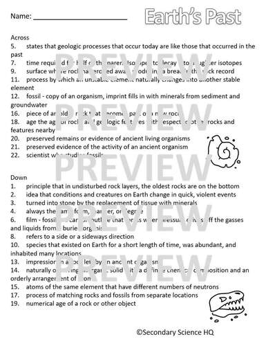 Earth's Past | Fossils and Dating Rocks | Crossword Puzzle and Word Search