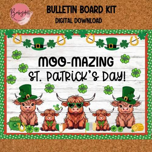 St. Patrick's Day Bulletin Board Kit March Bulletin Board Highland Cow ...