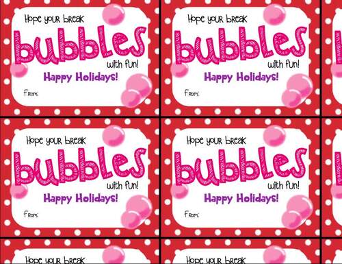 Bubble Gum Christmas (Winter) Holiday Gift Tag-Hope your break bubbles ...