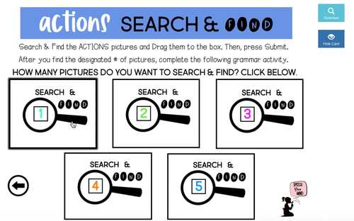 Verb BOOM Cards™ Search & Find Game Verbs & Grammar Speech Therapy